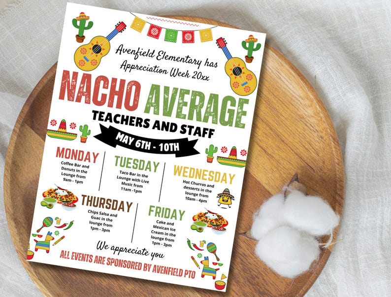 Editable Nacho Average Teacher & Staff Appreciation Day Fiesta ...