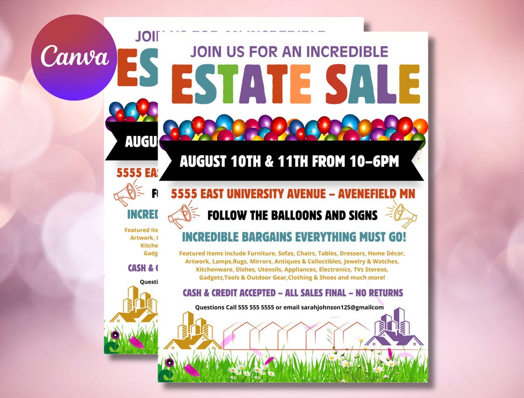 Editable Estate Sale Flyer, Moving Sale Sign Printable, Canva Template ...