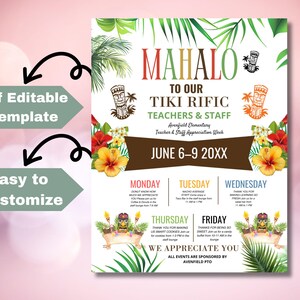 Editable Hawaiian Luau Theme Teacher & Staff Appreciation Theme ...