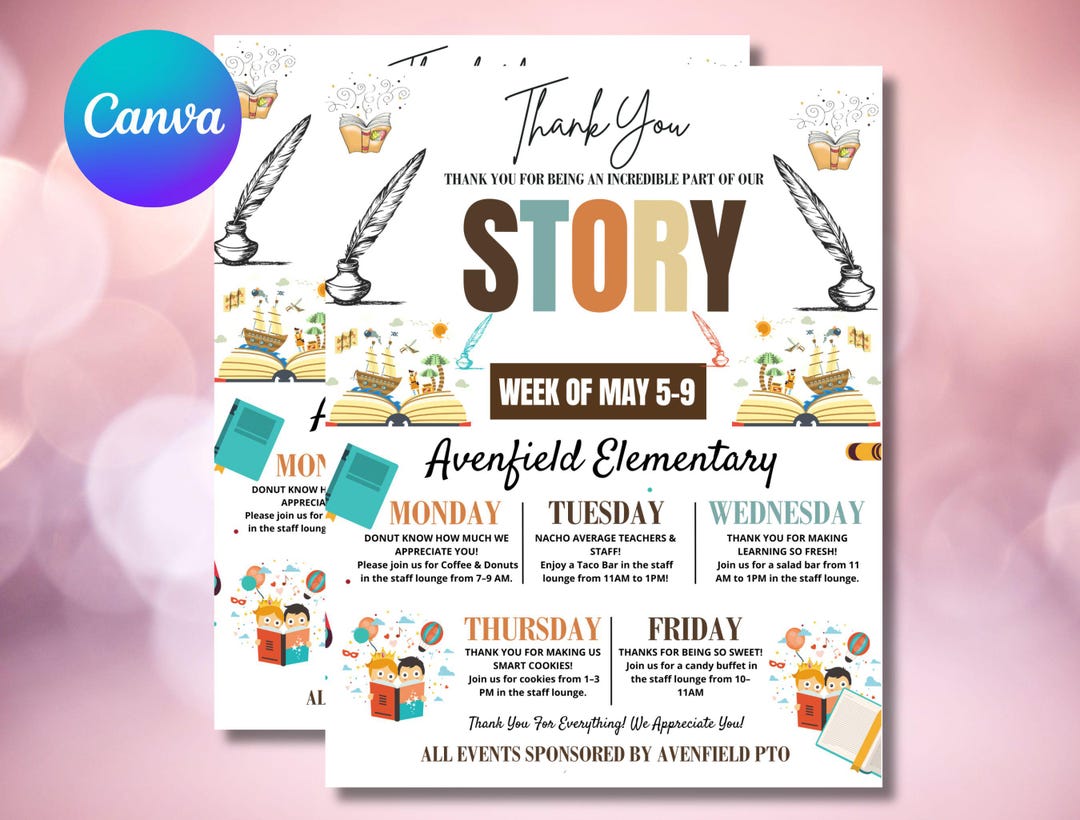 Editable Storybook Themed Teacher & Staff Appreciation Day Flyer | Book ...