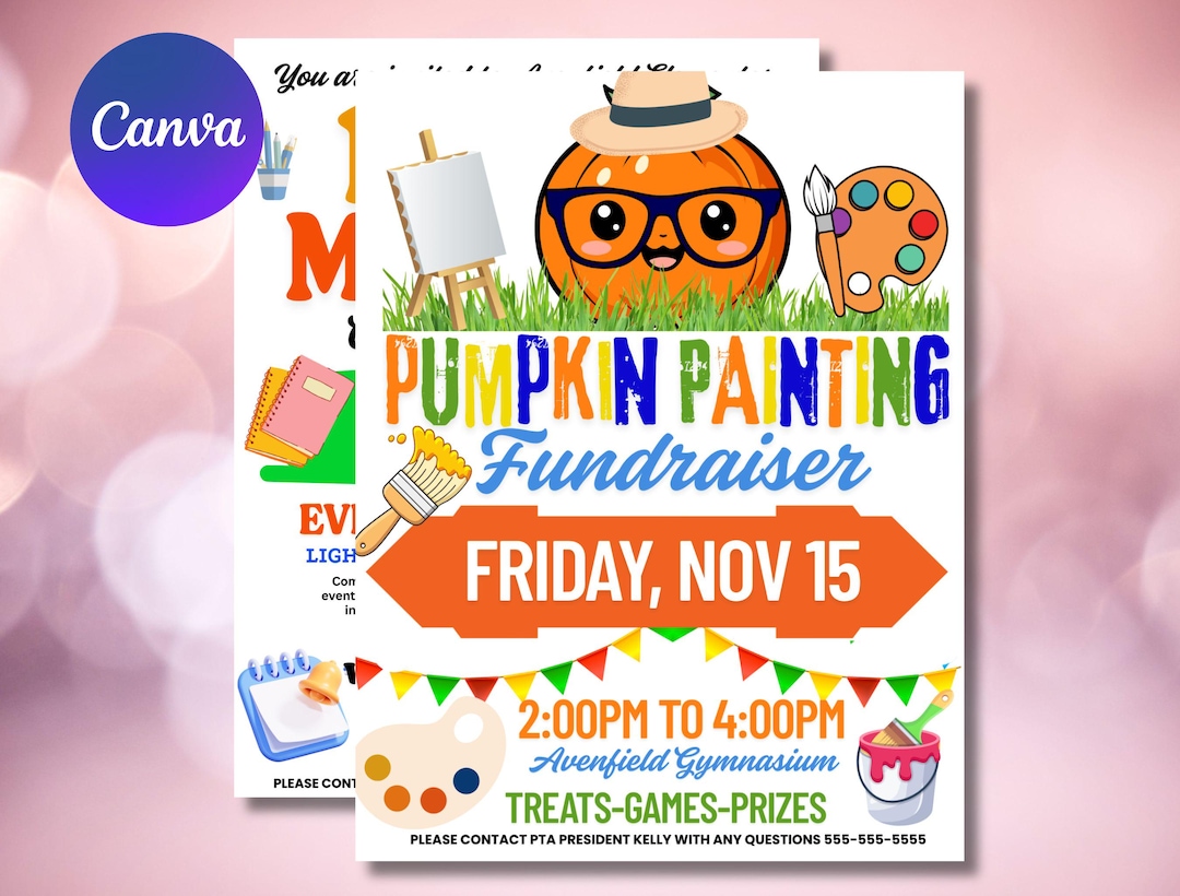 Editable Pumpkin Painting Flyer, Halloween School Fundraiser Invitation ...