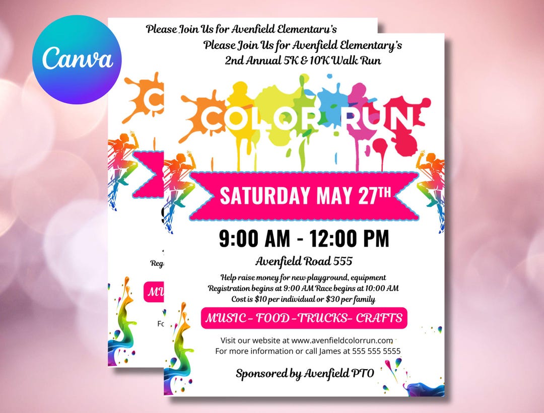 Color Run Flyer: 5K/10K Event, Customizable Template (canva) - Etsy