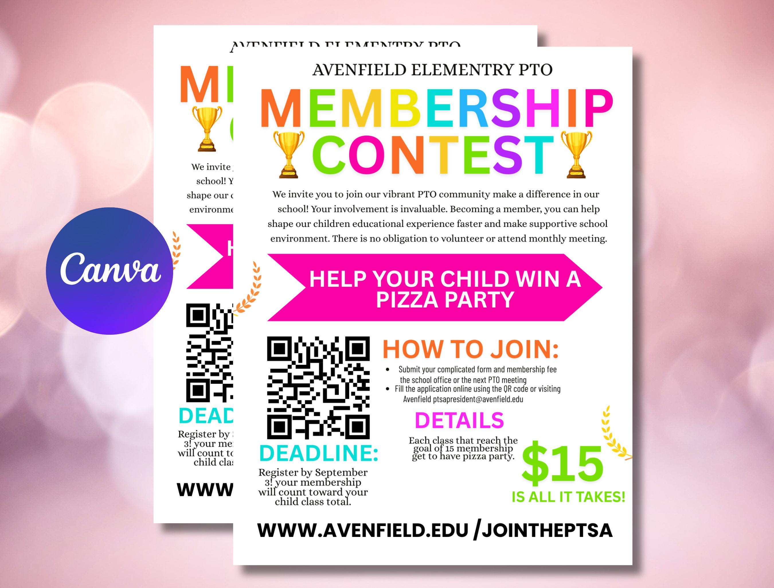 Editable PTO Membership Contest Flyer: School PTA Recruitment (canva ...
