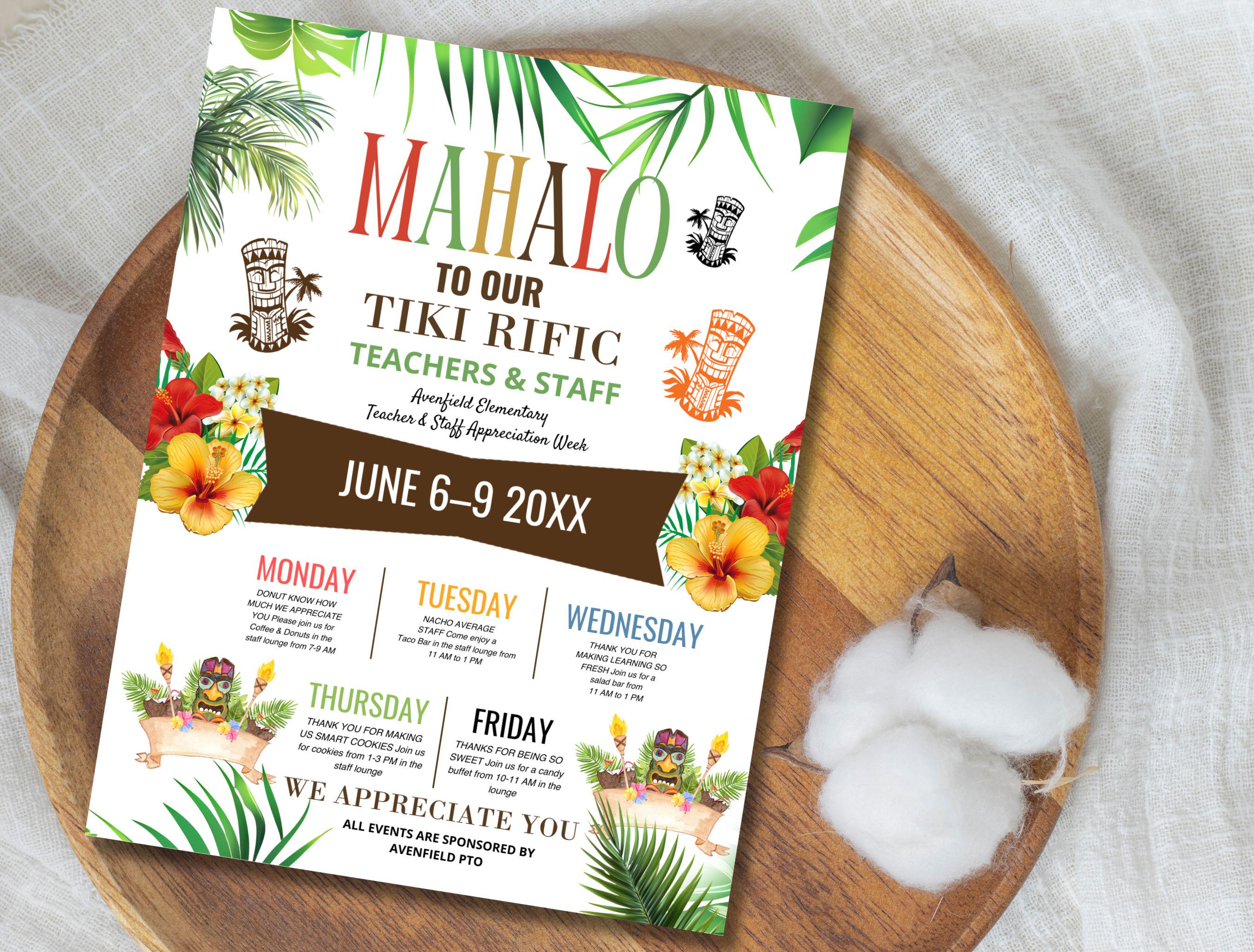 Editable Hawaiian Luau Theme Teacher & Staff Appreciation Theme ...