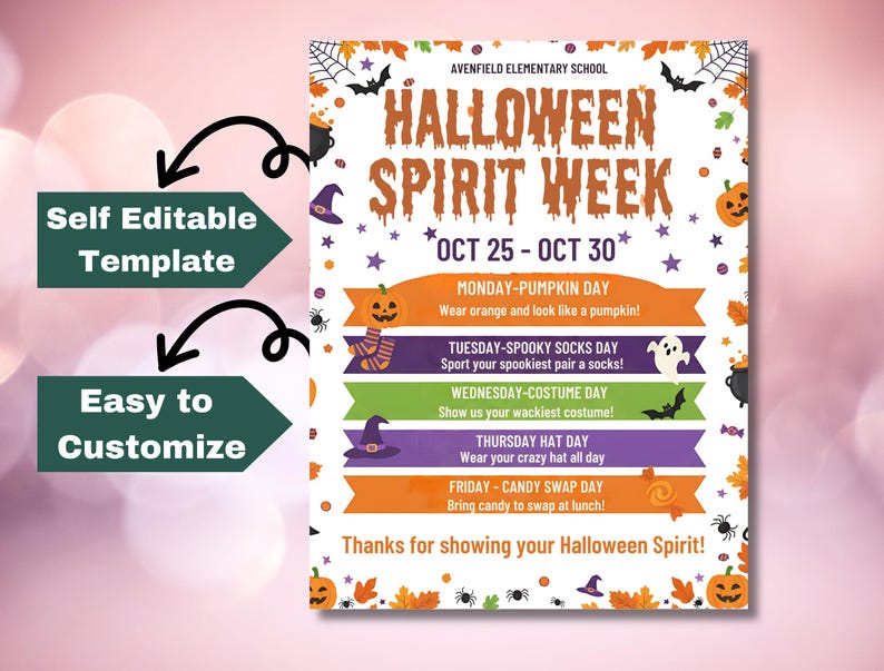 Editable Halloween Spirit Week Flyer: School Events Itinerary (canva ...