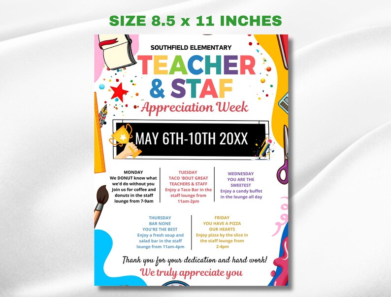 Editable Teacher and Staff Appreciation Week Flyer Itinerary Flyer ...
