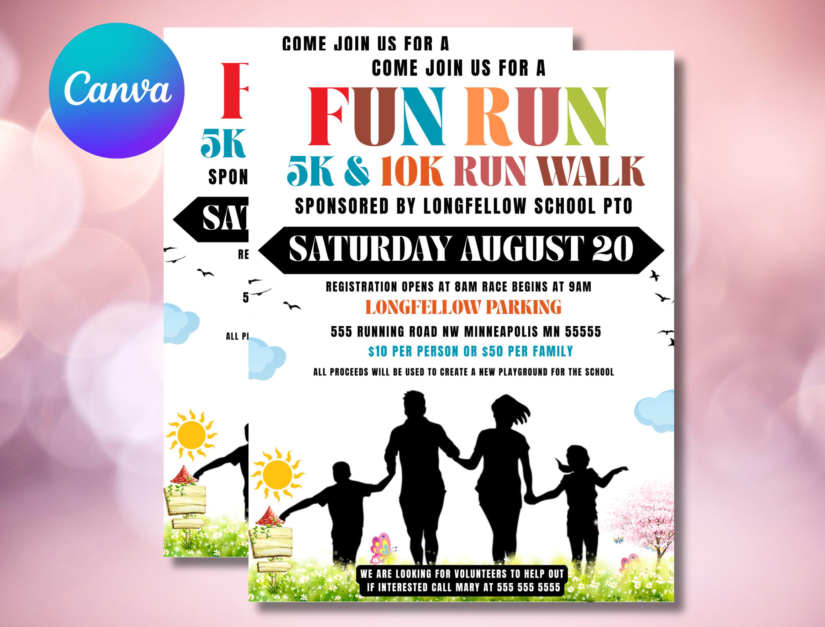 Editable Canva Template – Fun Run Flyer for 5K/10K Outdoor Walk & Race ...