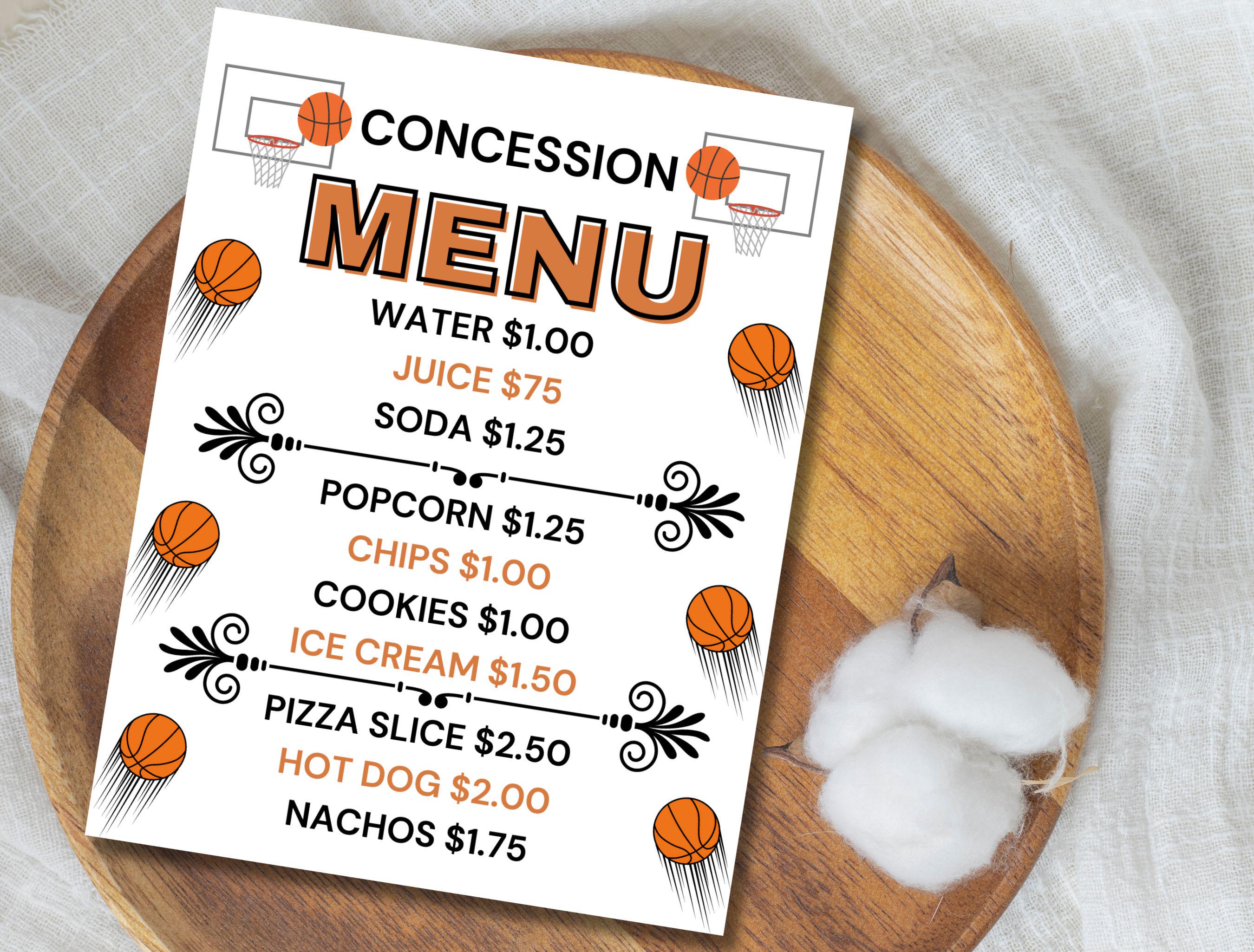 Basketball Concession Stand Menu Template | Editable Canva Sign ...