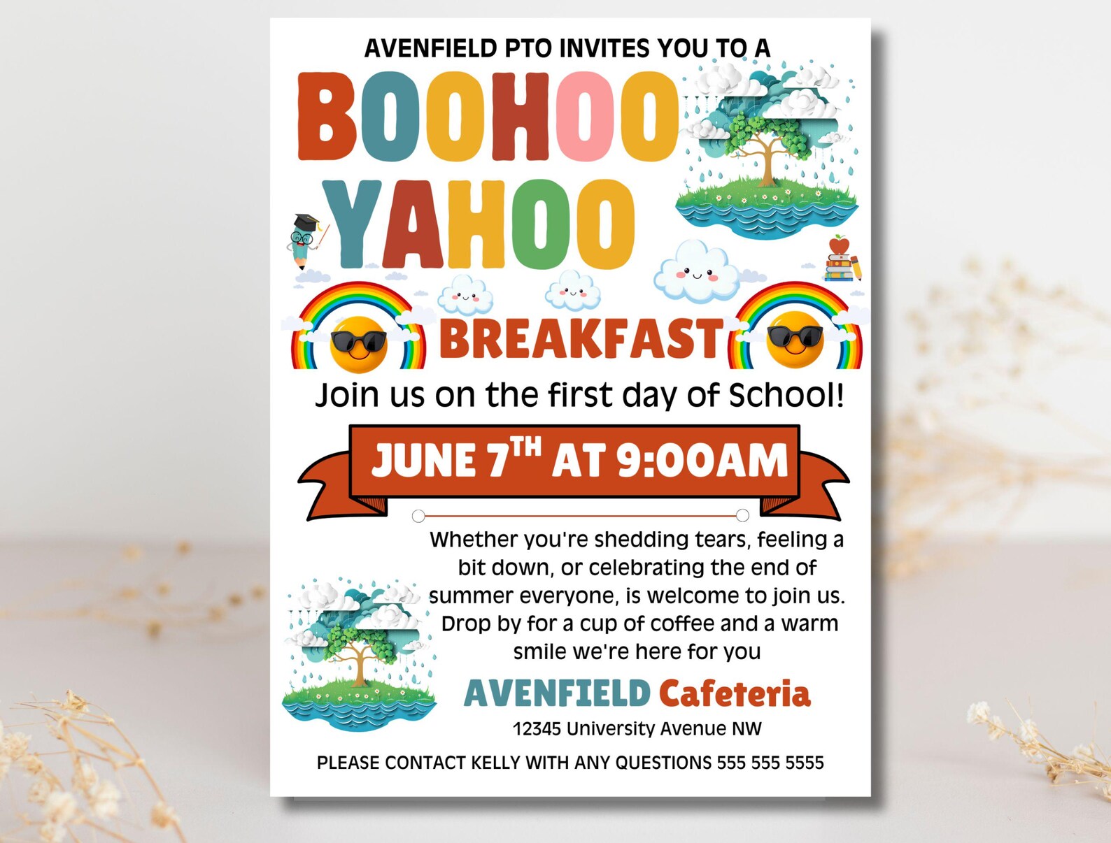 Editable Boo Hoo Yahoo Invitation, School Breakfast Social Flyer ...