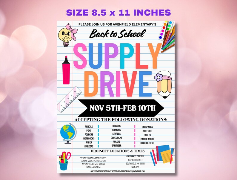 Editable Back to School Supply Drive Flyer Template | Canva Donation ...