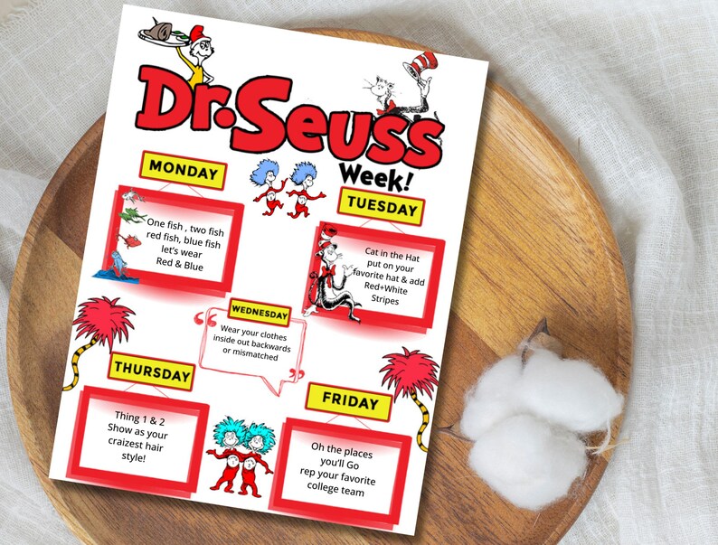 Editable School Spirit Week Schedule, Dr Susess Editable Canva Template ...