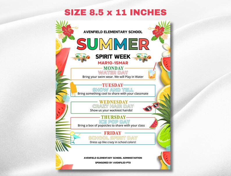 Summer Spirit Week Flyer Template: Editable School Event Planner ...