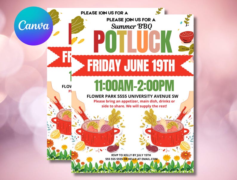 Editable Summer BBQ Potluck Flyer Template | Canva Community Cookout ...