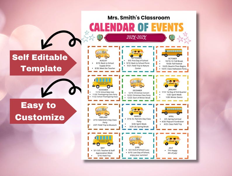 Editable PTO Calendar Flyer: School Event Template (canva Template, 8 ...