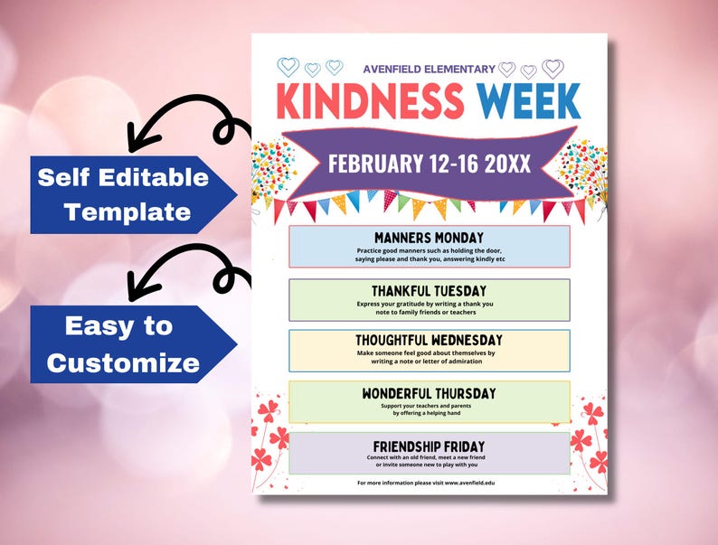 Kindness Spirit Week Flyer Template | Editable Kindness Week Activities ...