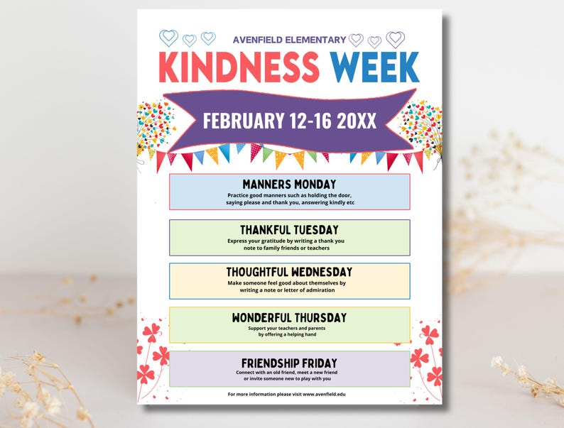 Kindness Spirit Week Flyer Template | Editable Kindness Week Activities ...
