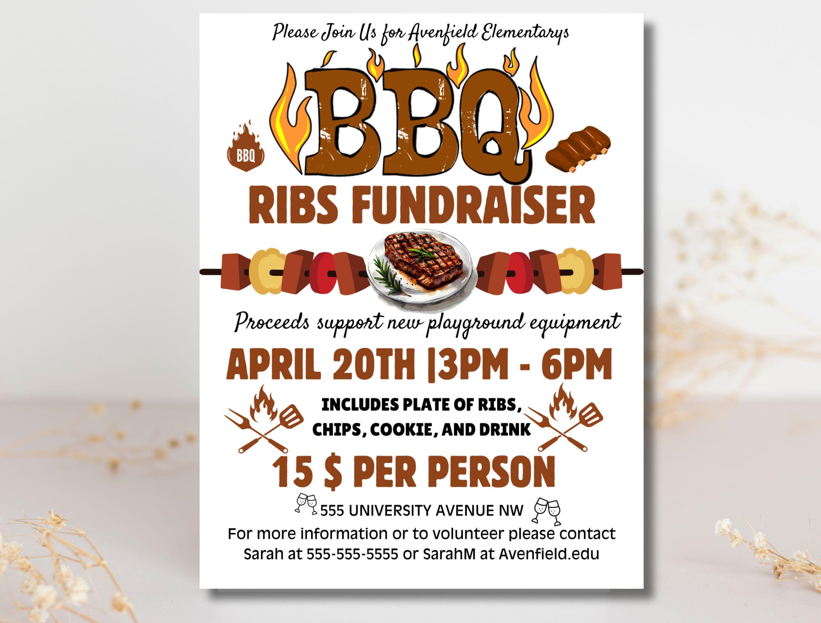 BBQ Ribs Fundraiser Flyer Template: Editable Canva Invite - Etsy