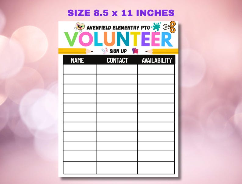 Editable Volunteer Sign-up Sheet: School Event Form (canva Template, 8 ...