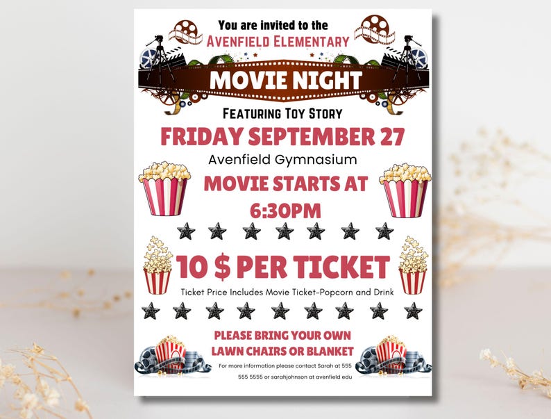 Editable Family Movie Night Flyer: School Event Poster (canva Template ...