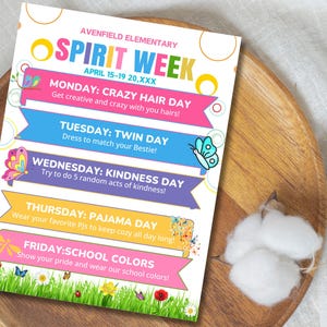 Editable Spring Spirit Week Flyer Canva Template, School Spirit ...