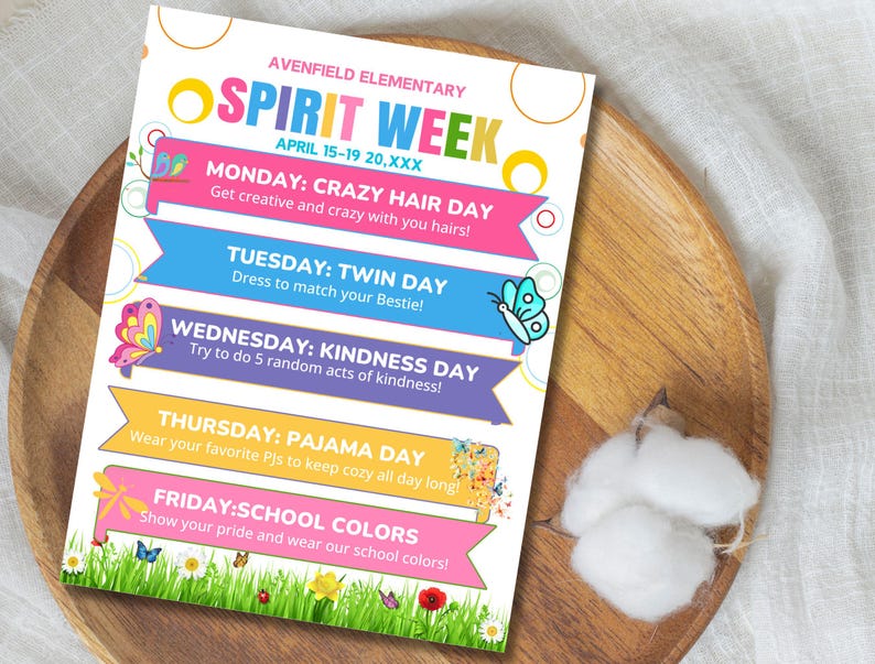 Editable Spring Spirit Week Flyer Canva Template, School Spirit ...
