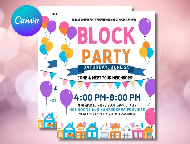 DIY Block Party Flyer Canva Template, Editable Neighborhood Block Party ...