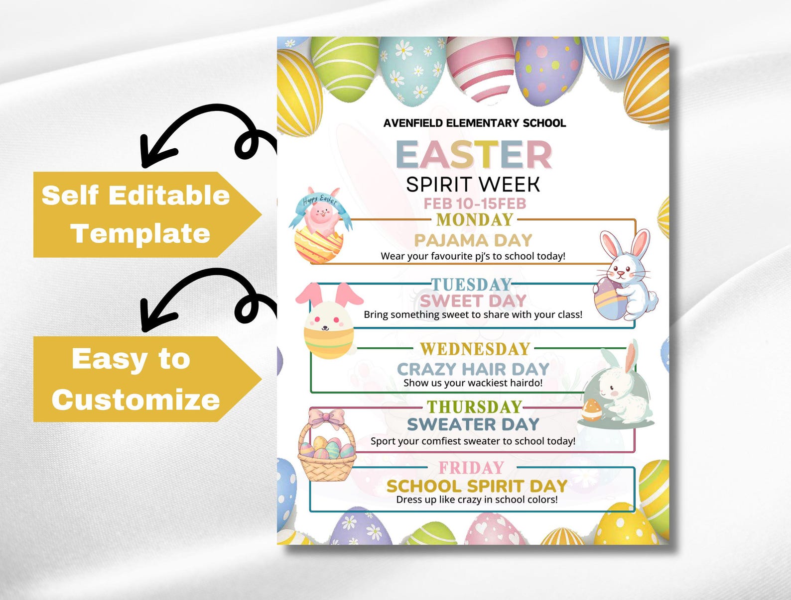 Easter Spirit Week Flyer Template, School Spirit Week Template, Spirit ...