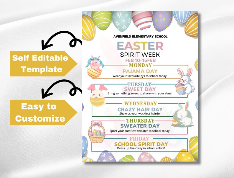Easter Spirit Week Flyer Template, School Spirit Week Template, Spirit ...