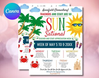 Editable Beach Theme Teacher & Staff Appreciation Sunsational Itinerary ...