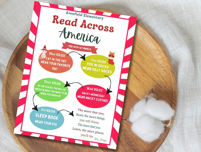 Editable Read Across America Poster, , Spirit Week, Dr. Seuss Week - Etsy