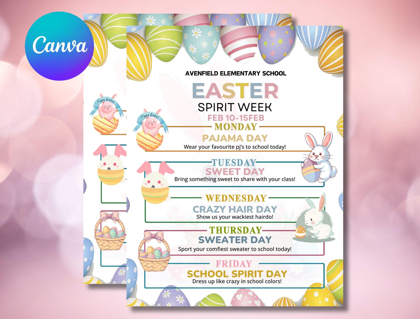 Easter Spirit Week Flyer Template, School Spirit Week Template, Spirit ...
