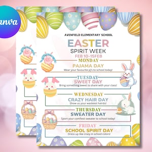 Easter Spirit Week Flyer Template, School Spirit Week Template, Spirit ...