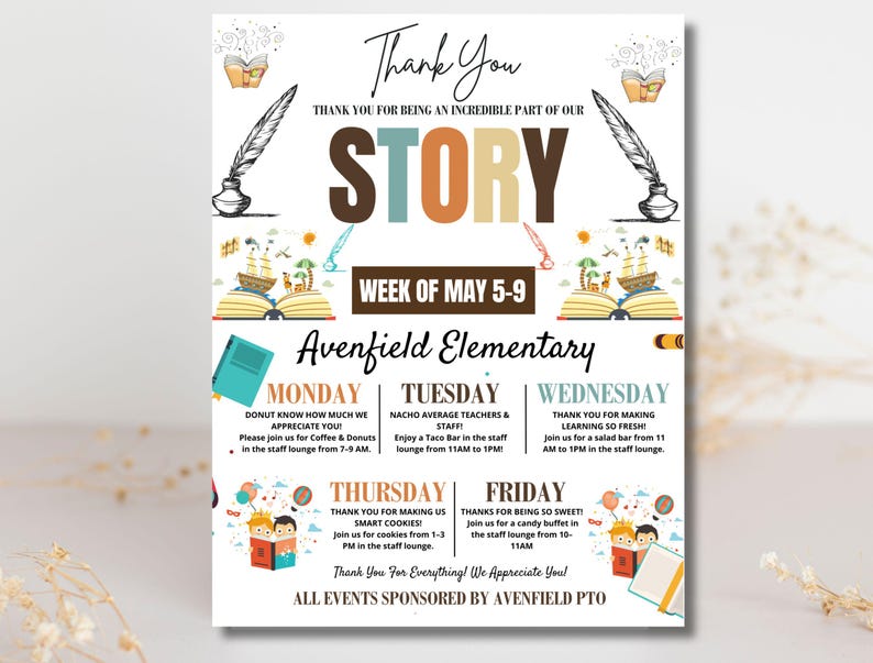Editable Storybook Themed Teacher & Staff Appreciation Day Flyer | Book ...