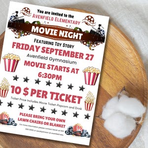 Editable Family Movie Night Flyer: School Event Poster (canva Template ...