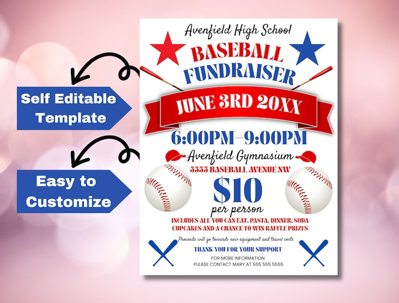 Editable Baseball Flyer Canva Template, Team Raffle Fundraiser ...