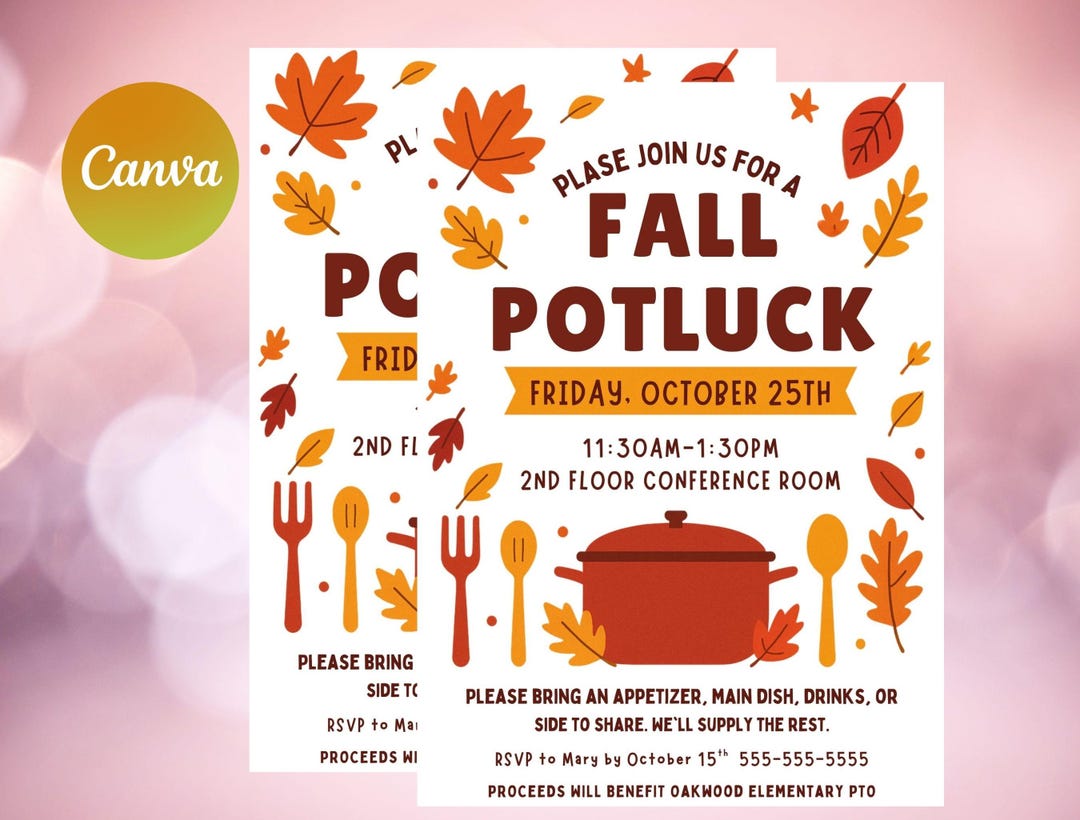 Editable Fall Potluck Flyer Template, Autumn Luncheon Invite Printable ...