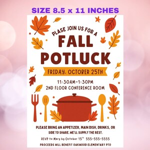 Editable Fall Potluck Flyer Template, Autumn Luncheon Invite Printable ...