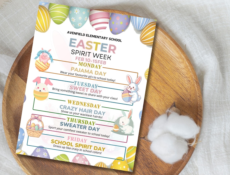 Easter Spirit Week Flyer Template, School Spirit Week Template, Spirit ...
