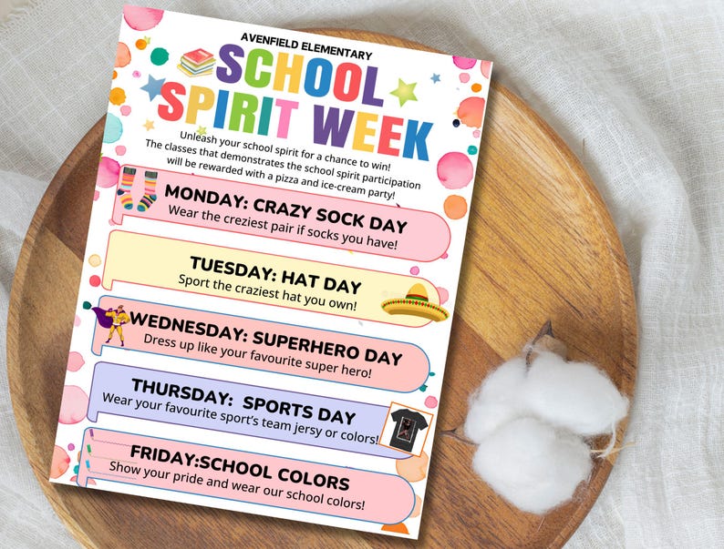 School Spirit Week Editable Itinerary Schedule | Printable DIY Spirit ...