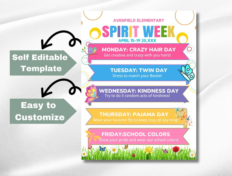 Editable Spring Spirit Week Flyer Canva Template, School Spirit ...