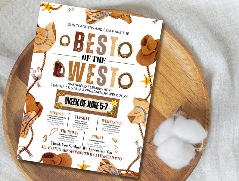Western Theme Teacher Appreciation Itinerary | Editable Canva Schedule ...