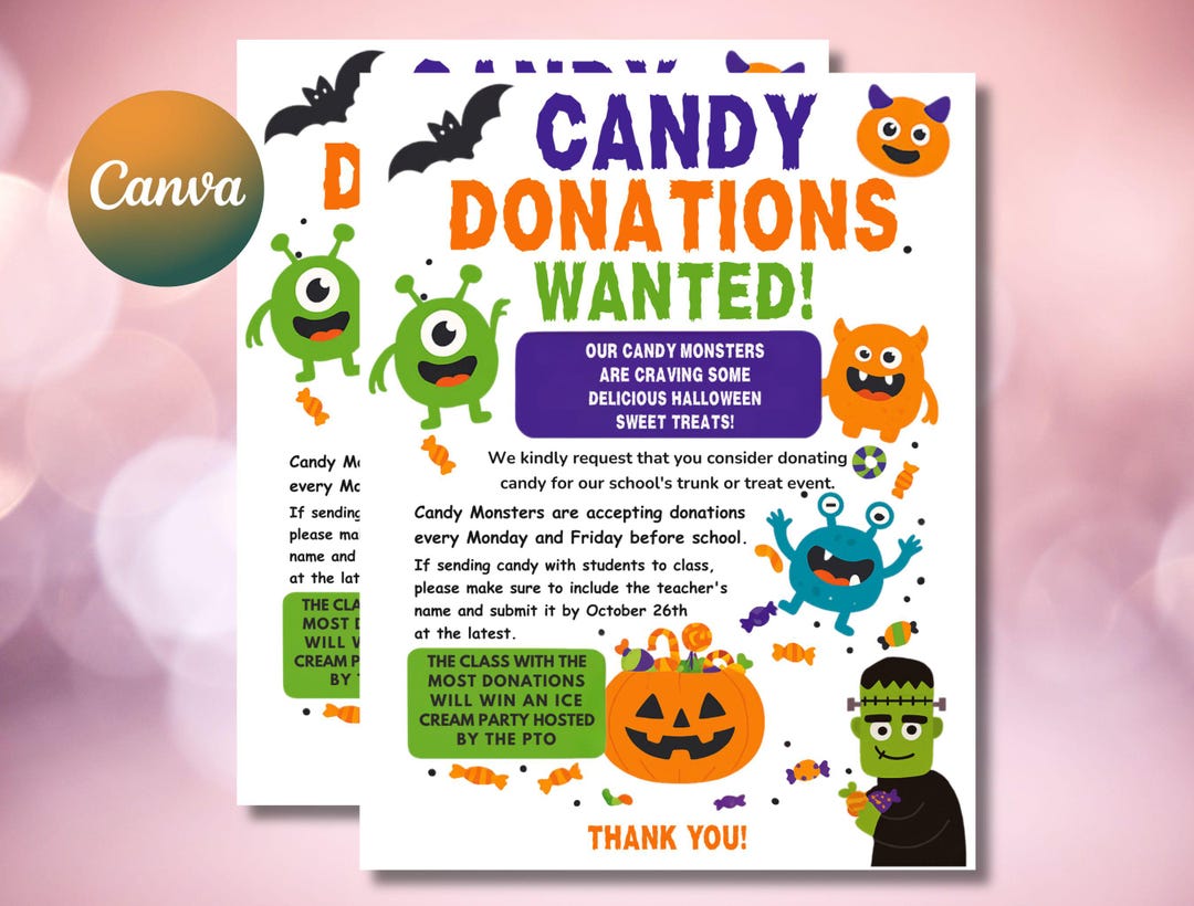 Editable Candy Donation Flyer Template for Trunk or Treat Halloween ...