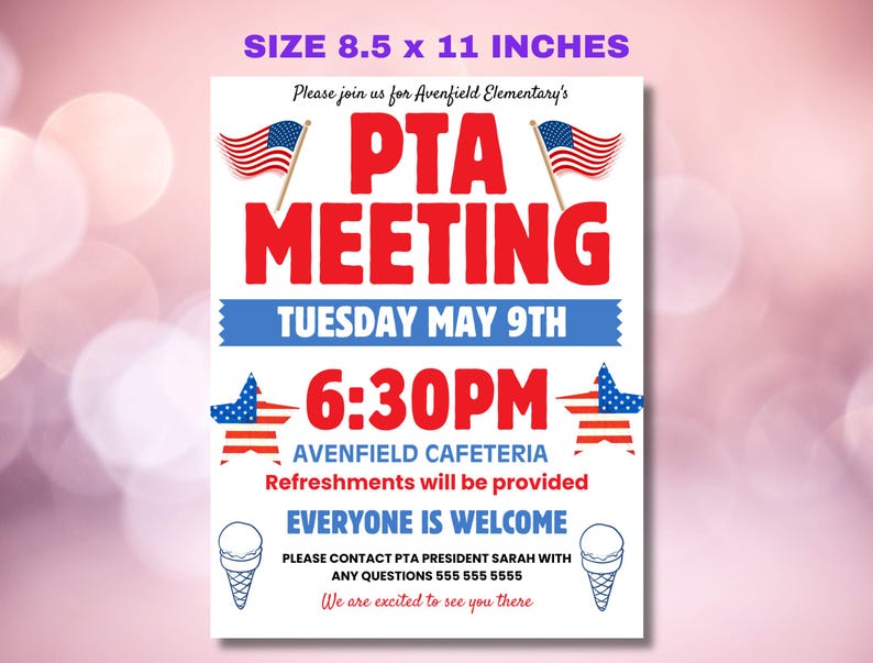 Editable July PTO PTA Meeting Flyer Template, Canva Template, Summer ...