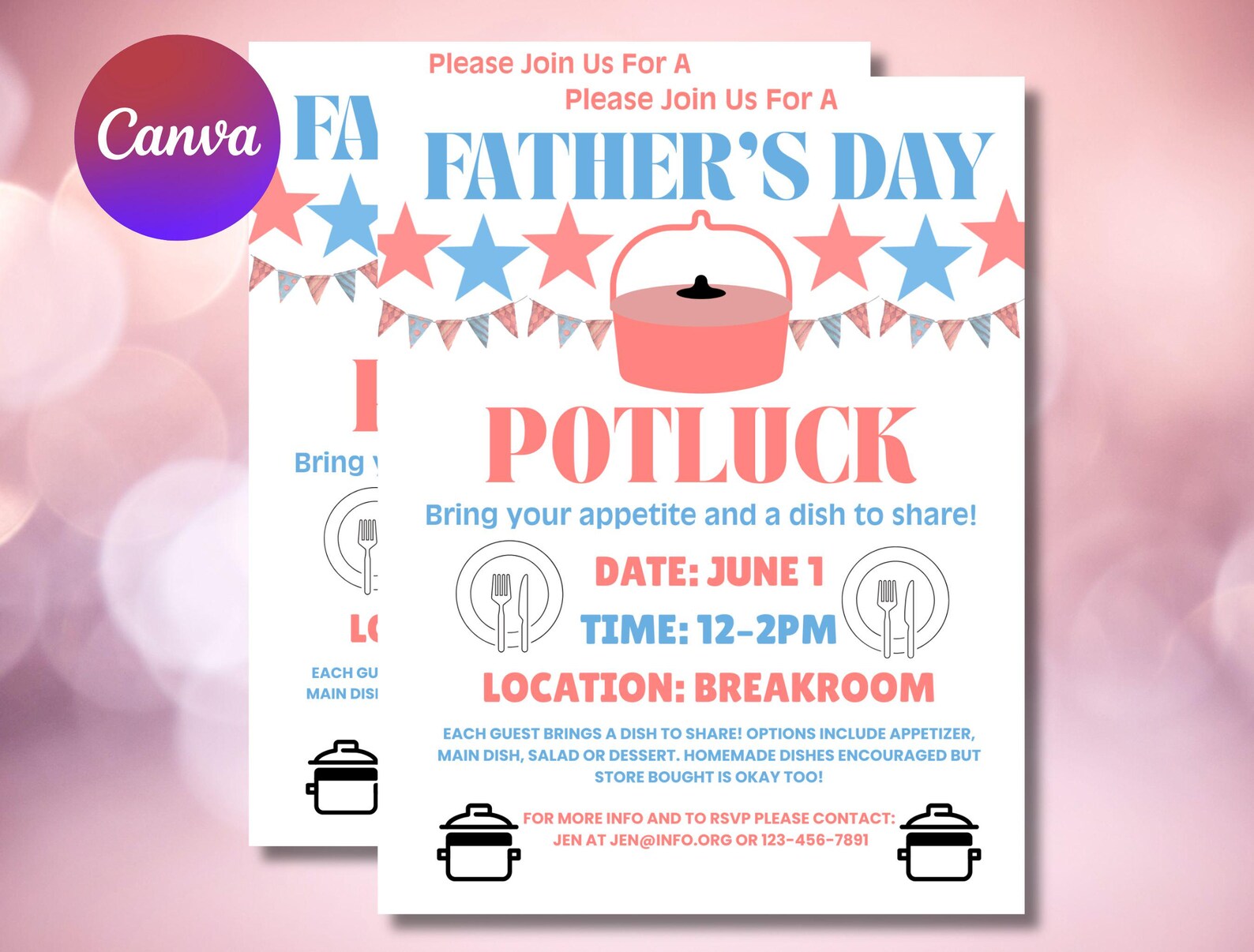 Fathers Day Potluck Flyer Template Potluck Invitation Flyer ...