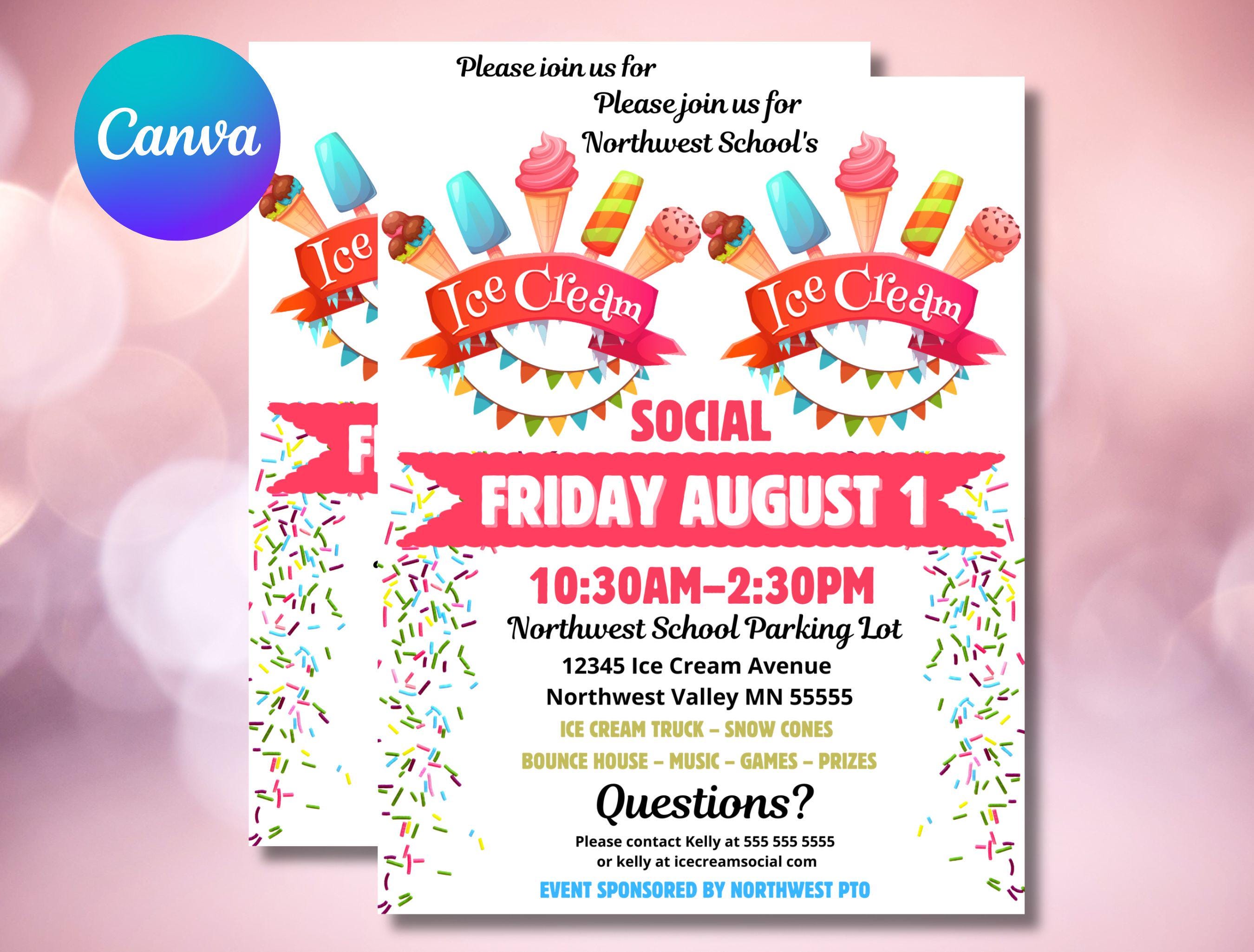 Editable Ice Cream Social Flyer Template, Sundae Social Invitation ...