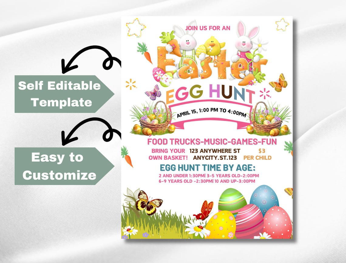 Editable Easter Egg Hunt Flyer Template, Printable Easter Egg Hunt ...