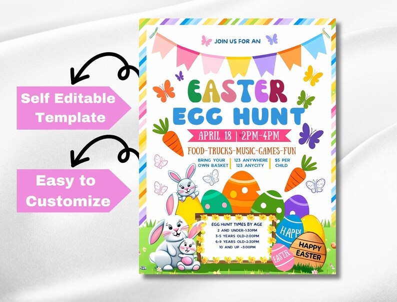 Editable Easter Egg Hunt Flyer Template: Printable Canva Invitation - Etsy