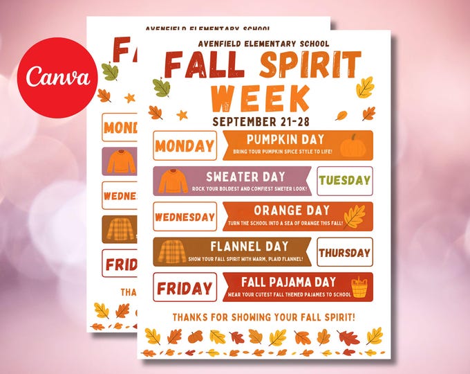 Editable Fall Dress up Days Flyer Canva Template: Printable Itinerary ...