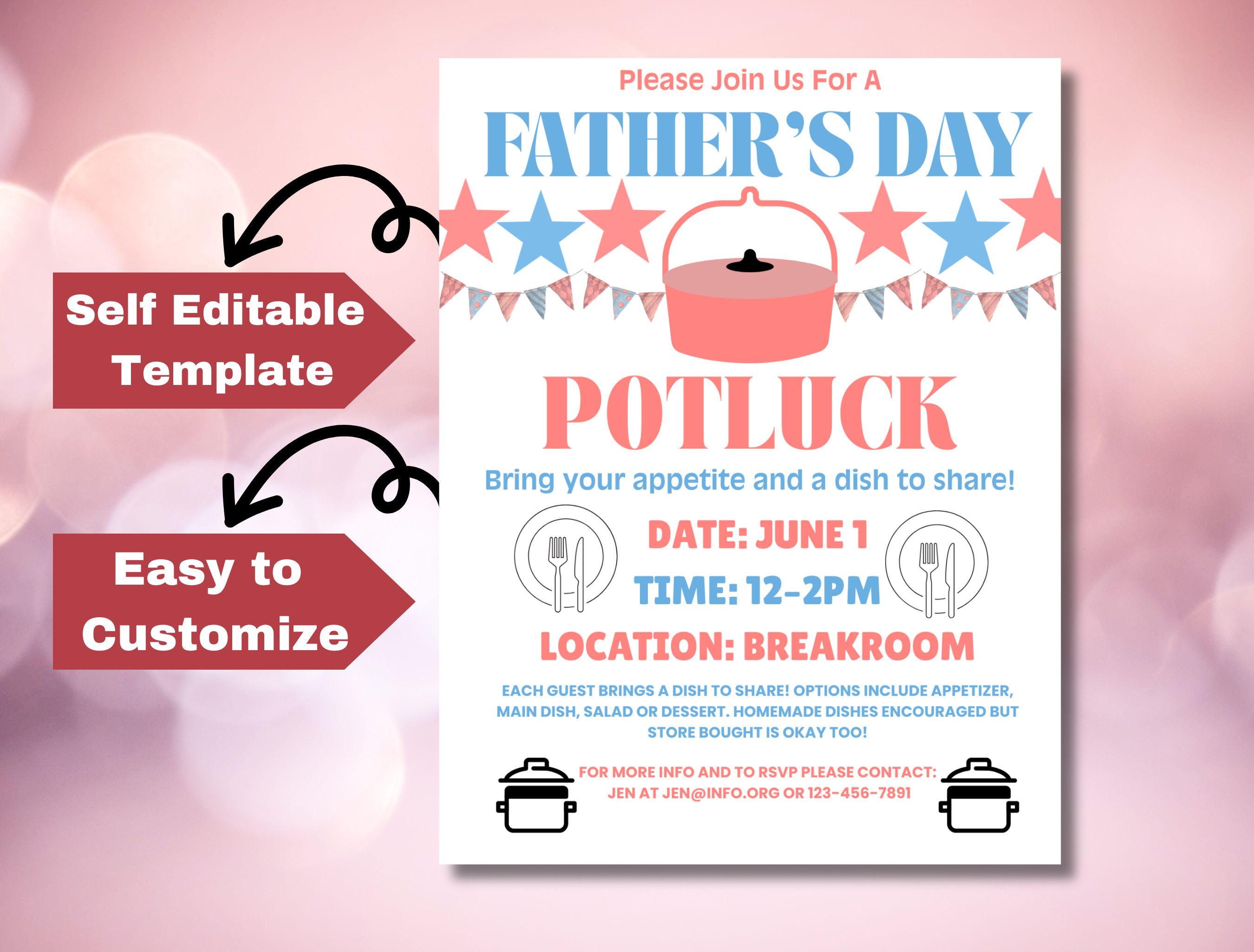Fathers Day Potluck Flyer Template Potluck Invitation Flyer ...