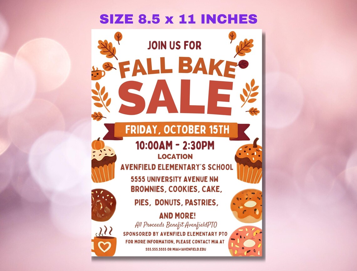 Editable Fall Bake Sale Flyer Template | Autumn Baking Fundraiser ...
